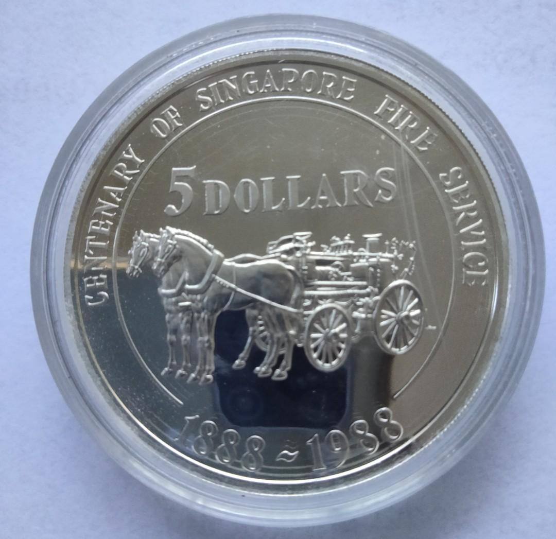 COIN SET- 1888-1988 SINGAPORE $5 "CENTENARY SINGAPORE FIRE SERVICE. ( 2 ...