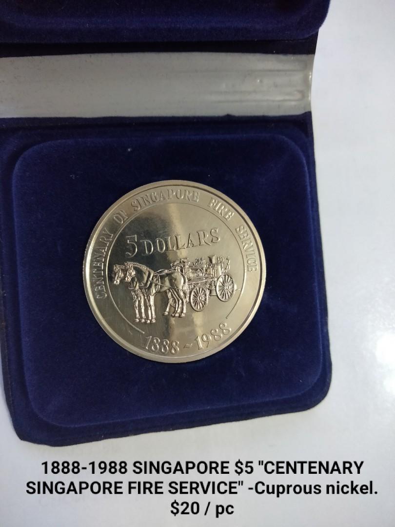 COIN SET- 1888-1988 SINGAPORE $5 "CENTENARY SINGAPORE FIRE SERVICE. ( 2 ...