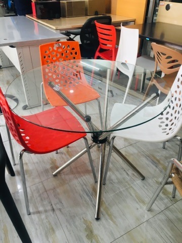 Ergodynamic GT-90R Chopstick Table 90cm diameter round tempered glass ...