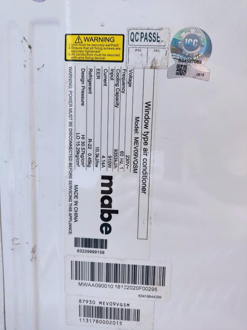 MABE 1.5HP Window Type Aircon (Non-Inverter), TV & Home Appliances, Air ...