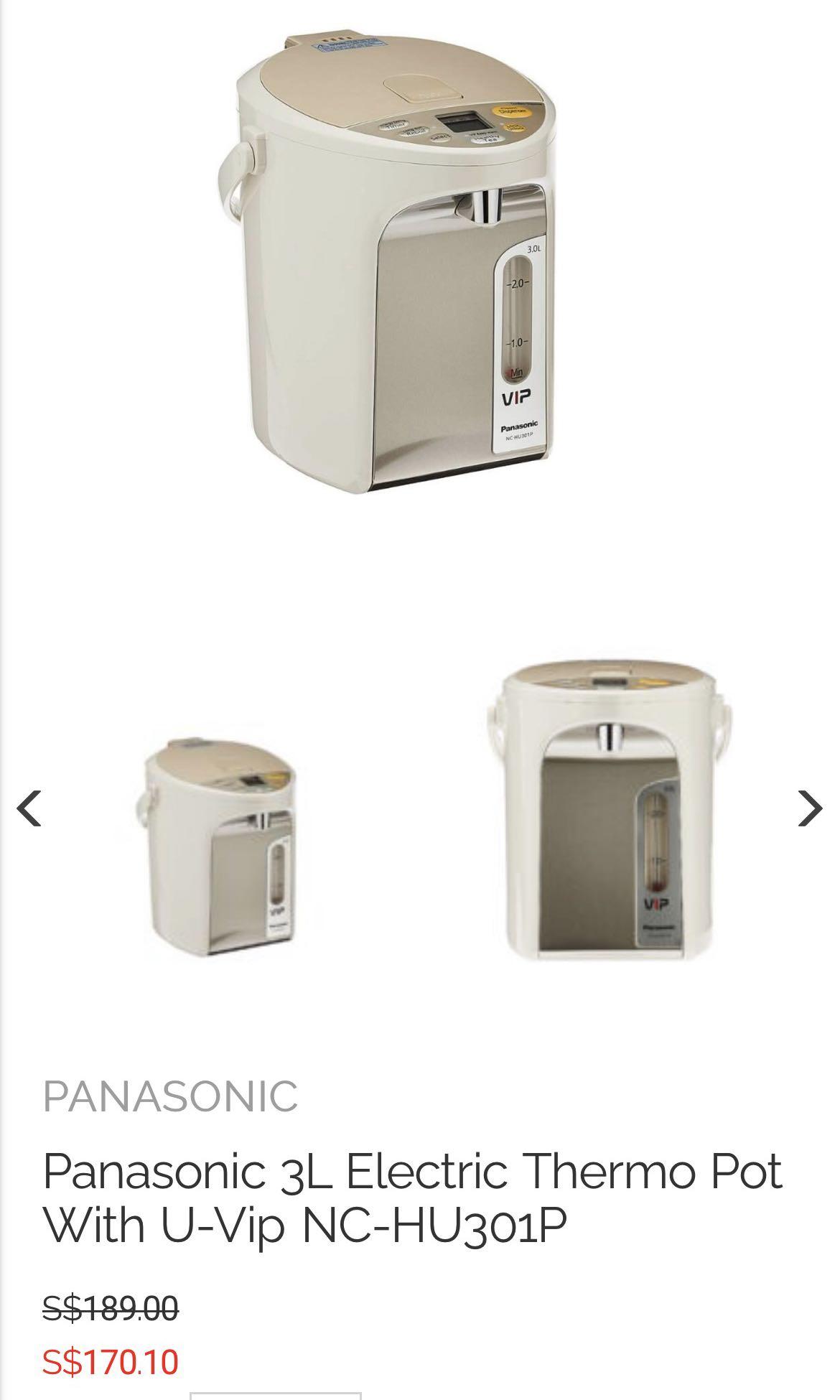 Panasonic Thermo Pot 3.0L NC-HU301PZSH, TV & Home Appliances, Kitchen ...