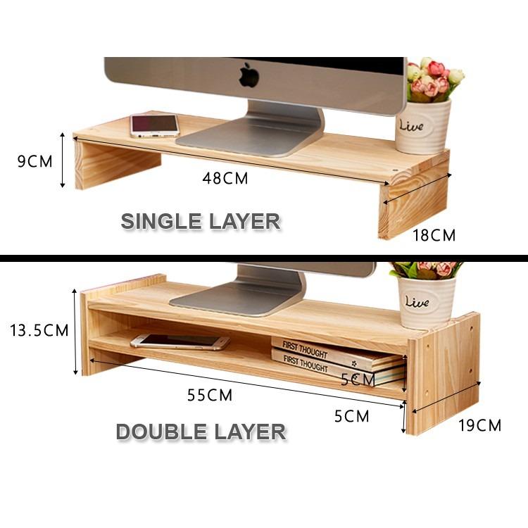 PINE WOOD MONITOR STAND 100% SOLID WOODEN RACK OFFICE TABLE DESK ...