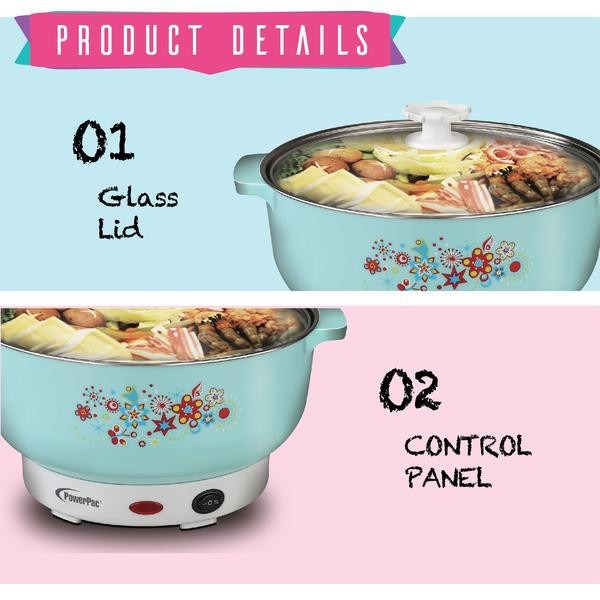 PowerPac 2.0L Electric Multi cooker Steamboat hot pot with non stick ...