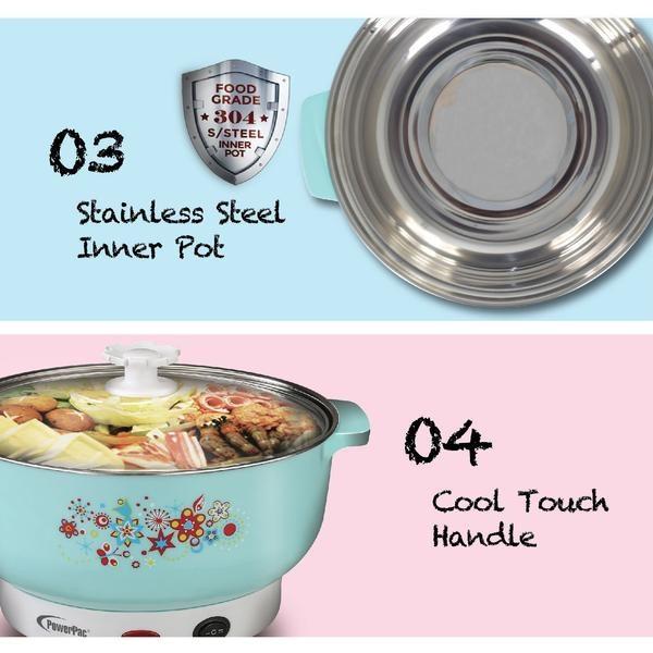 PowerPac 2.0L Electric Multi cooker Steamboat hot pot with non stick ...