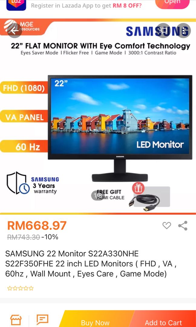 Samsung 22" Flat monitor, Computers & Tech, Parts & Accessories ...