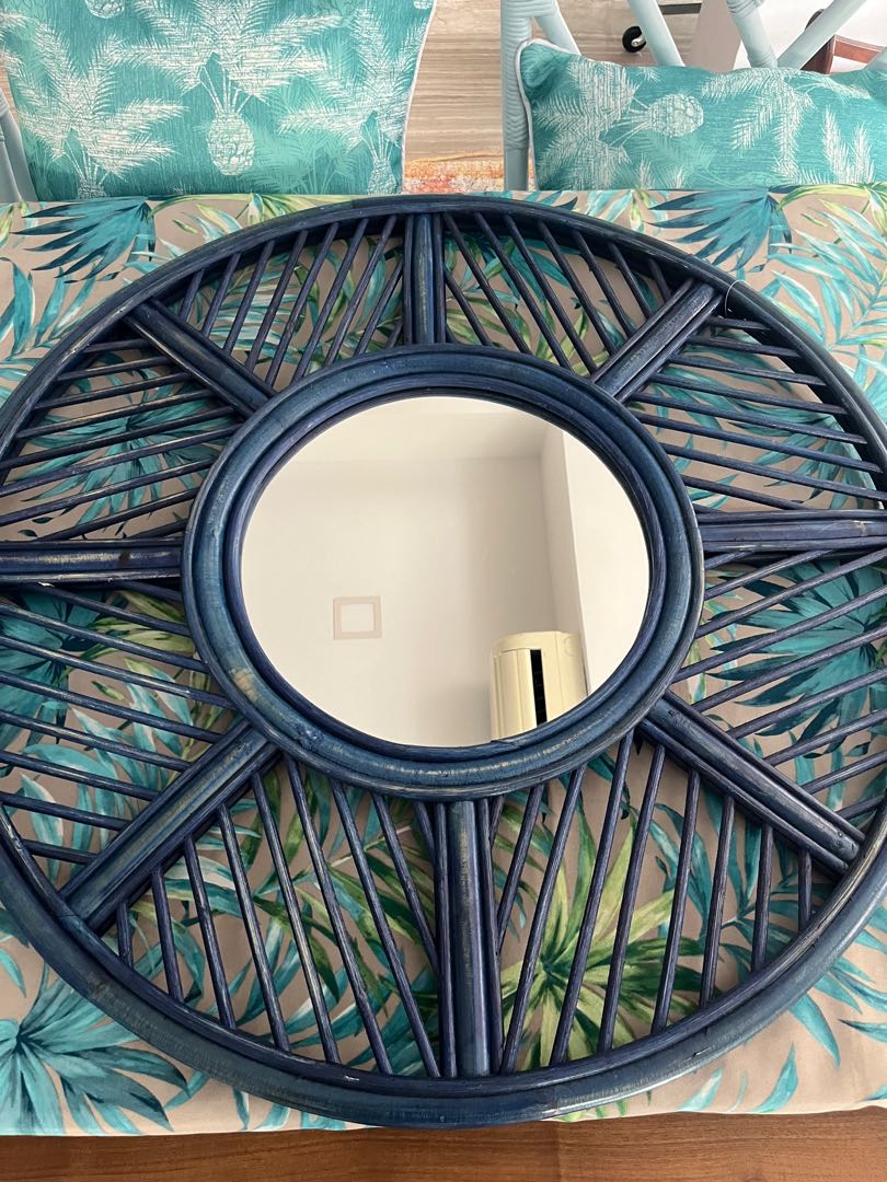 Stunning French blue rattan mirror, Furniture & Home Living, Home Decor ...
