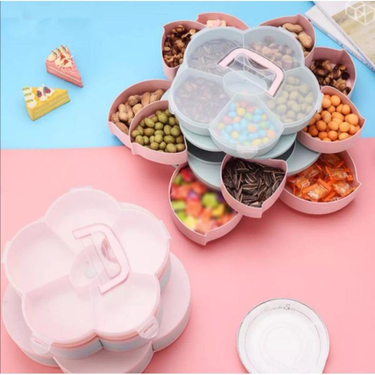 Three Layer Rotating Snack Box Flower Design Dried Fruit Box Snack ...