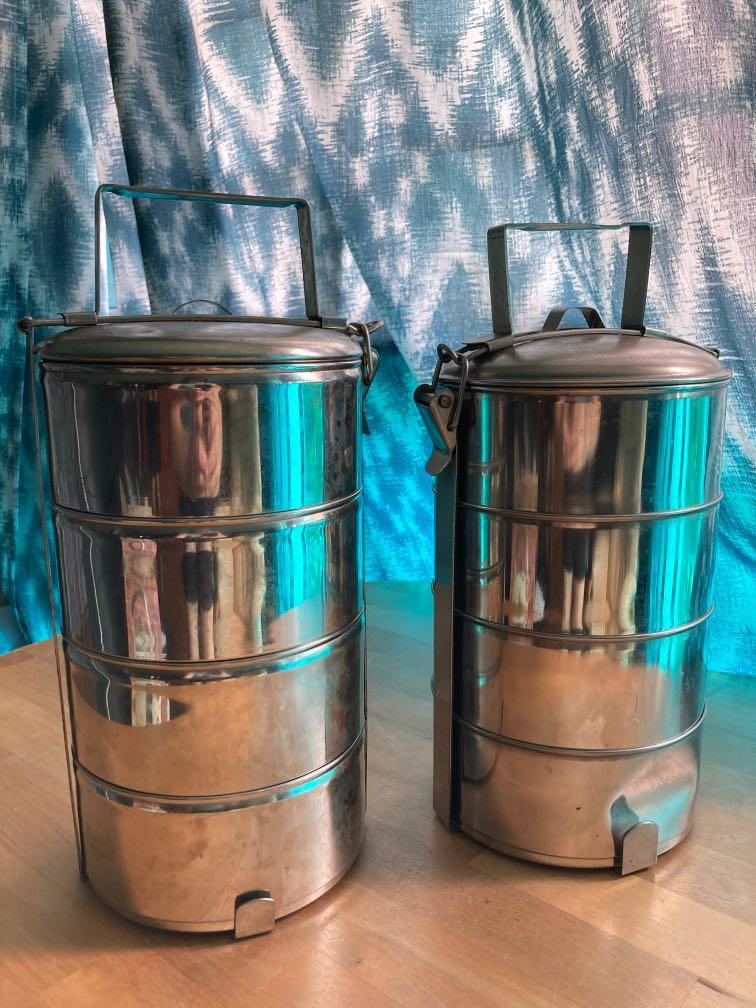 Two 4-tier metal containers tingkat, Furniture & Home Living ...