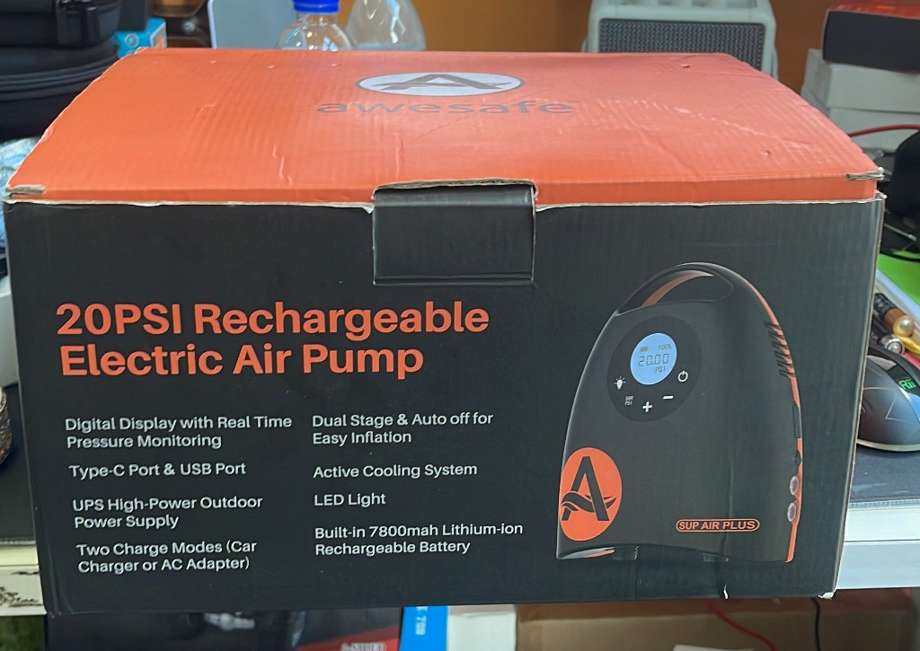 awesafe 20PSI Electric SUP Air Pump with 7800mAh Rechargable Battery ...