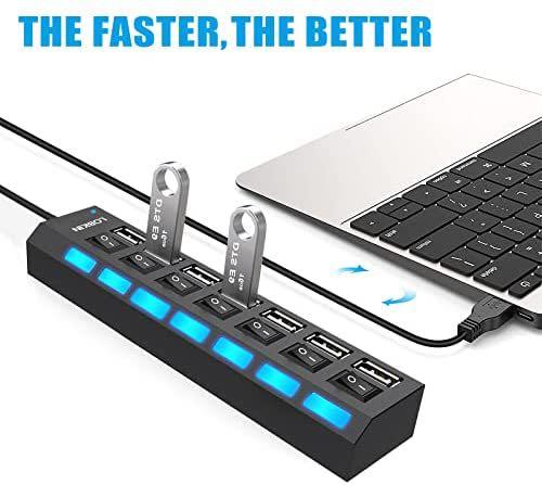 BNIB LOBKIN USB Hub 7-Port,USB 2.0 Data Hub with Individual On/Off Power Switches and Lights ...