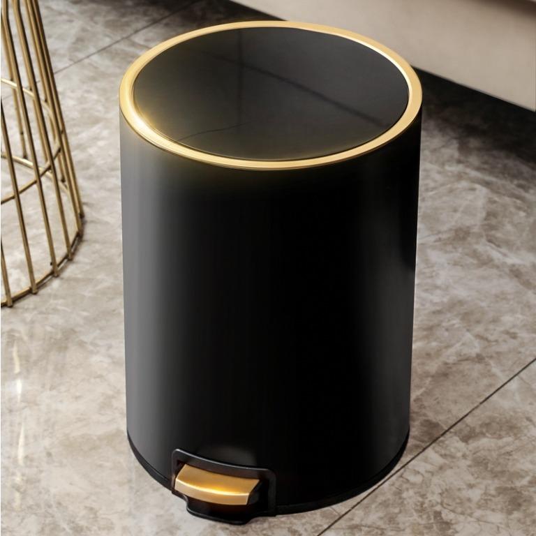 Classy and elegant gold detail stainless steel waste bin / black gold ...