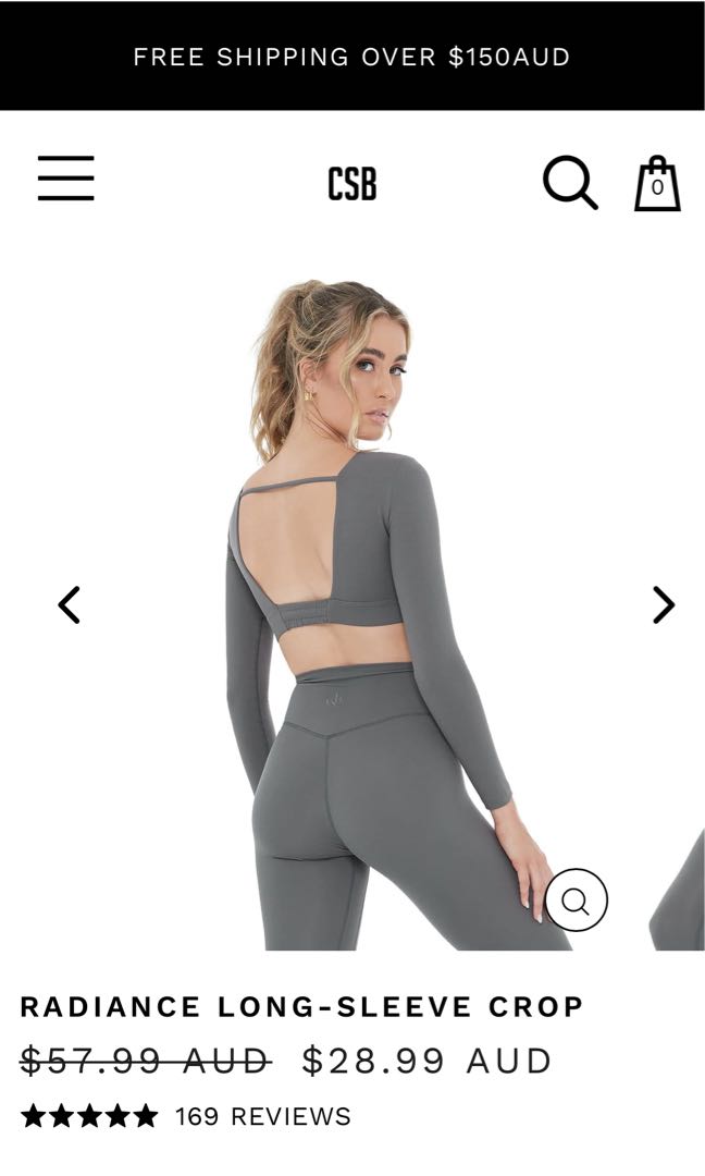 CSB Radiance Long Sleeve Crop - Charcoal, Women's Fashion, Activewear ...