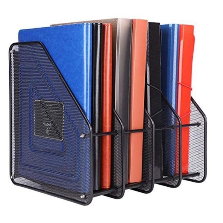 Metal Desktop File Holder Rack Black Wire Mesh Document Organizer Many ...