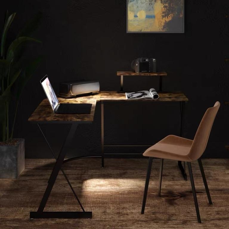 Rustic dark wood study table with drawers / L design desk, Furniture ...