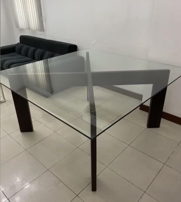 Square Glass Dining Table with wooden legs 60x60, Furniture & Home ...