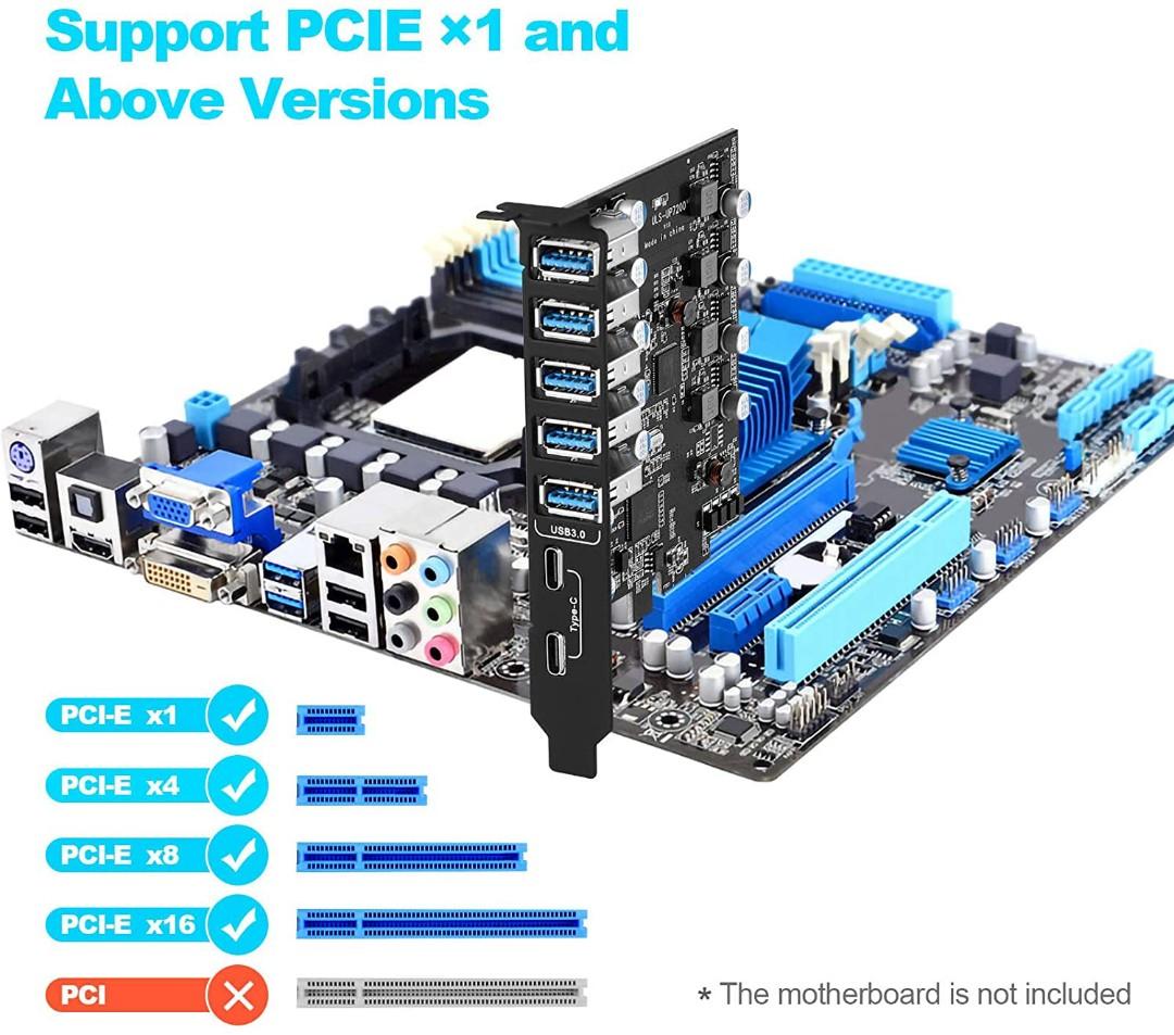 Ulansen PCIE to 7-port - Type C (2), Type A (5) USB 3.0 HUB Internal ...