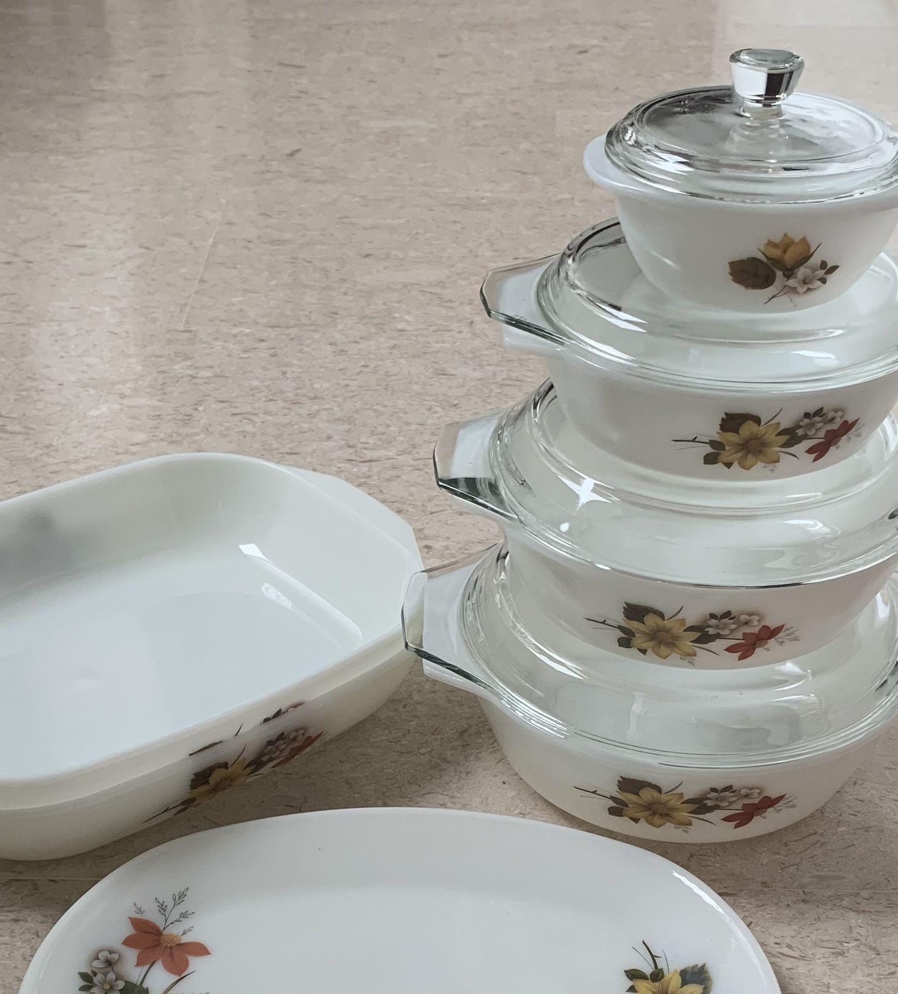 Vintage Pyrex JAJ Autumn glory milk glass casserole sets, large ...