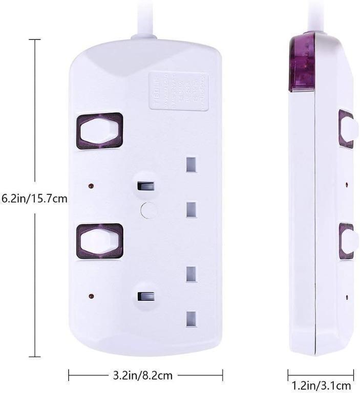 1.8M 2 Gang Extension Lead with Individual Switches White, Mobile ...