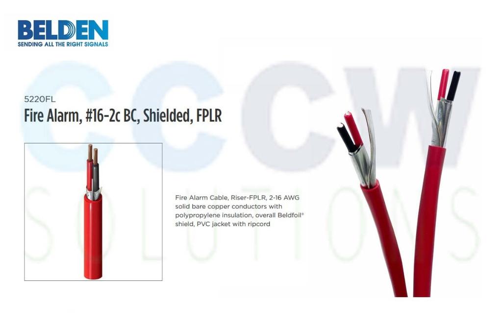 Belden 5220FL Fire Alarm Cable Riser-Rated Shielded 2 Conductor 16 AWG ...