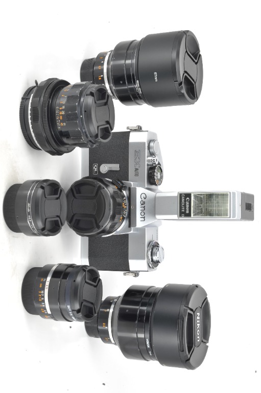 CANON EX AUTO FILM CAMERA with ORIGINAL FLASH & 4 LENSES 35mm F:3.5 ...