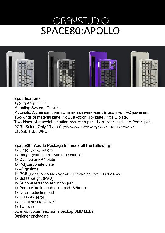 Gray Studio Space80: Apollo Keyboard Kit (Brand New / Sealed ...