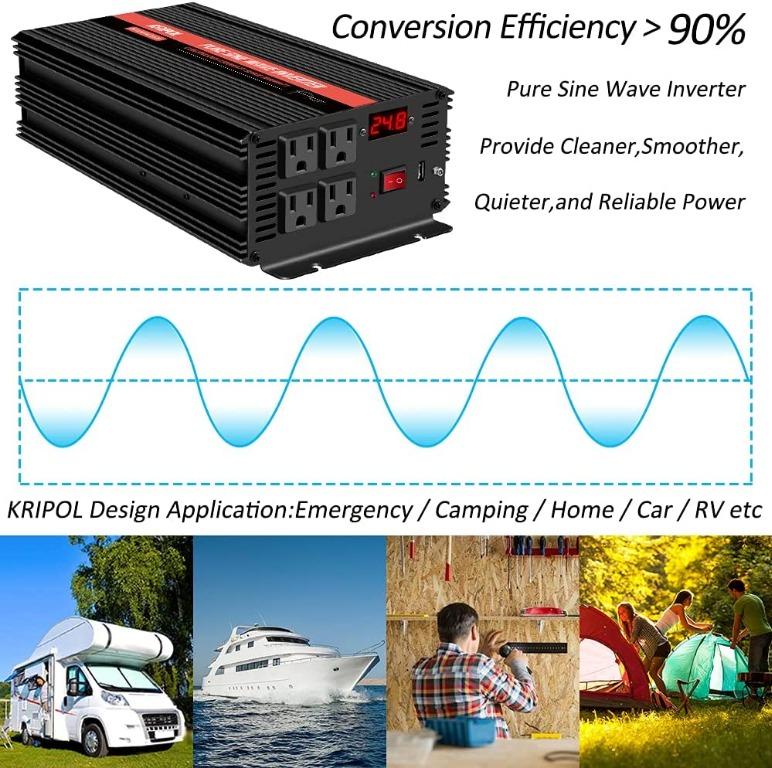 KRIPOL 2000 Watt Pure Sine Wave Inverter 24V DC to 240V AC Car Power ...