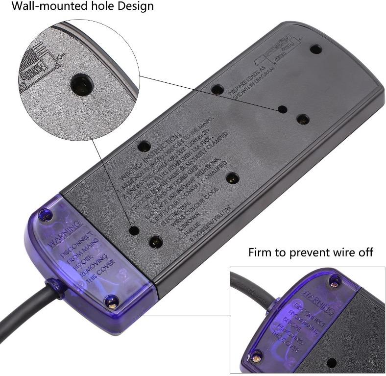LIPWEL Extension Lead Plug Extension Cord Black Power Strip 4 Way ...