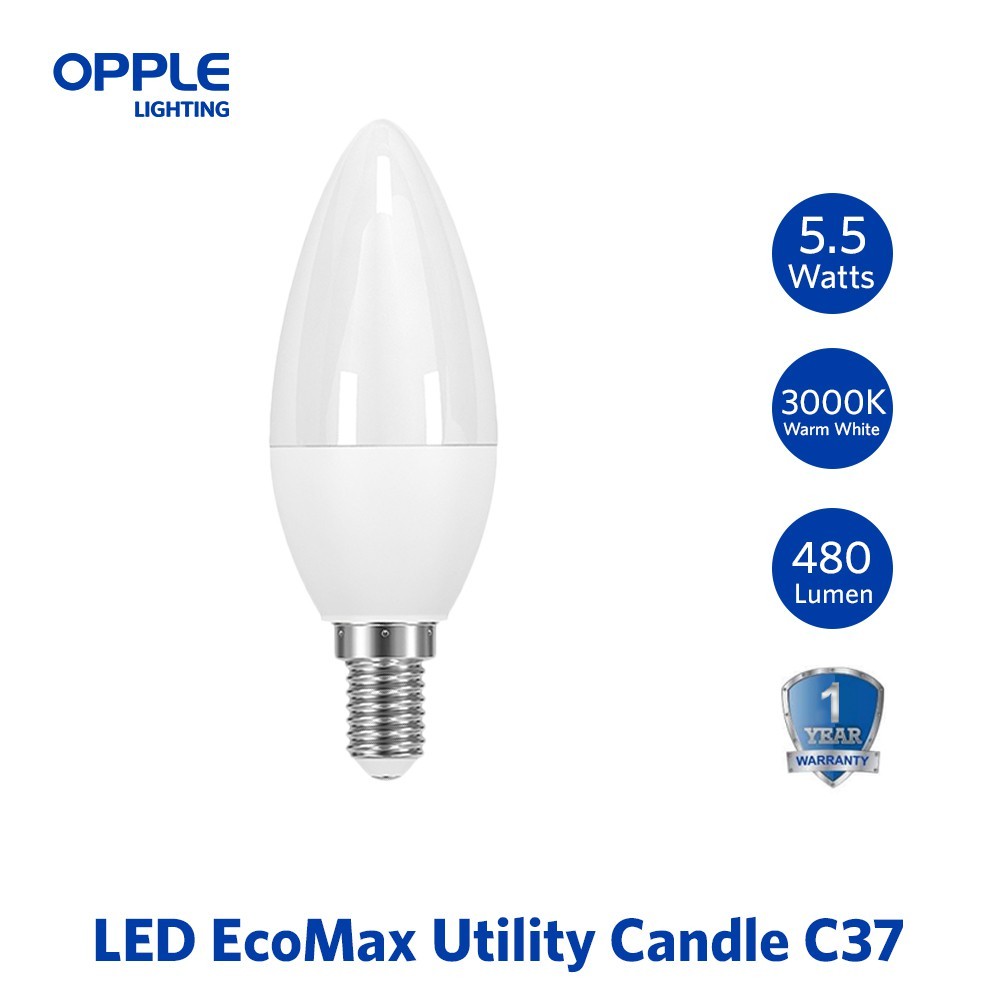 Opple LED Bulb E14 Utility Candle - 5 Watts Warm White, Furniture ...