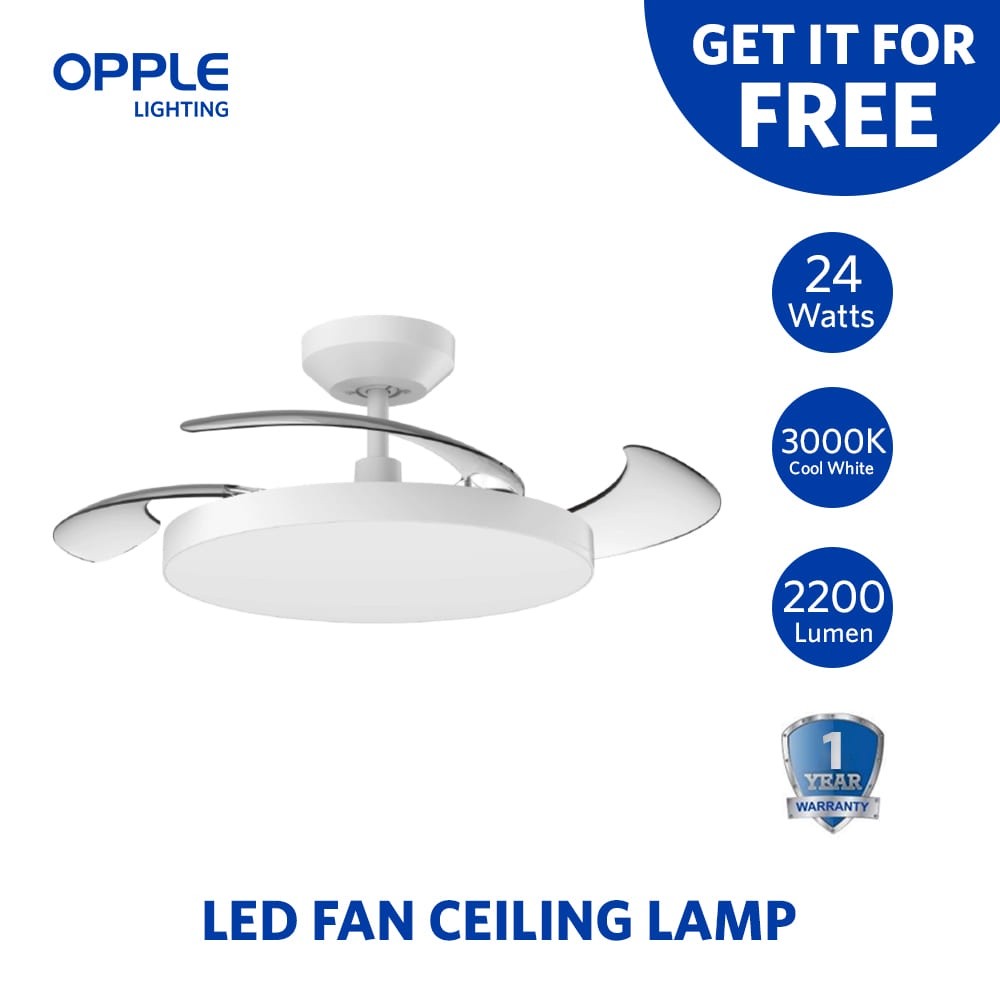 Opple WindyS Retractable Tri-color Ceiling Fan with Lamp 24 Watts | 36 ...