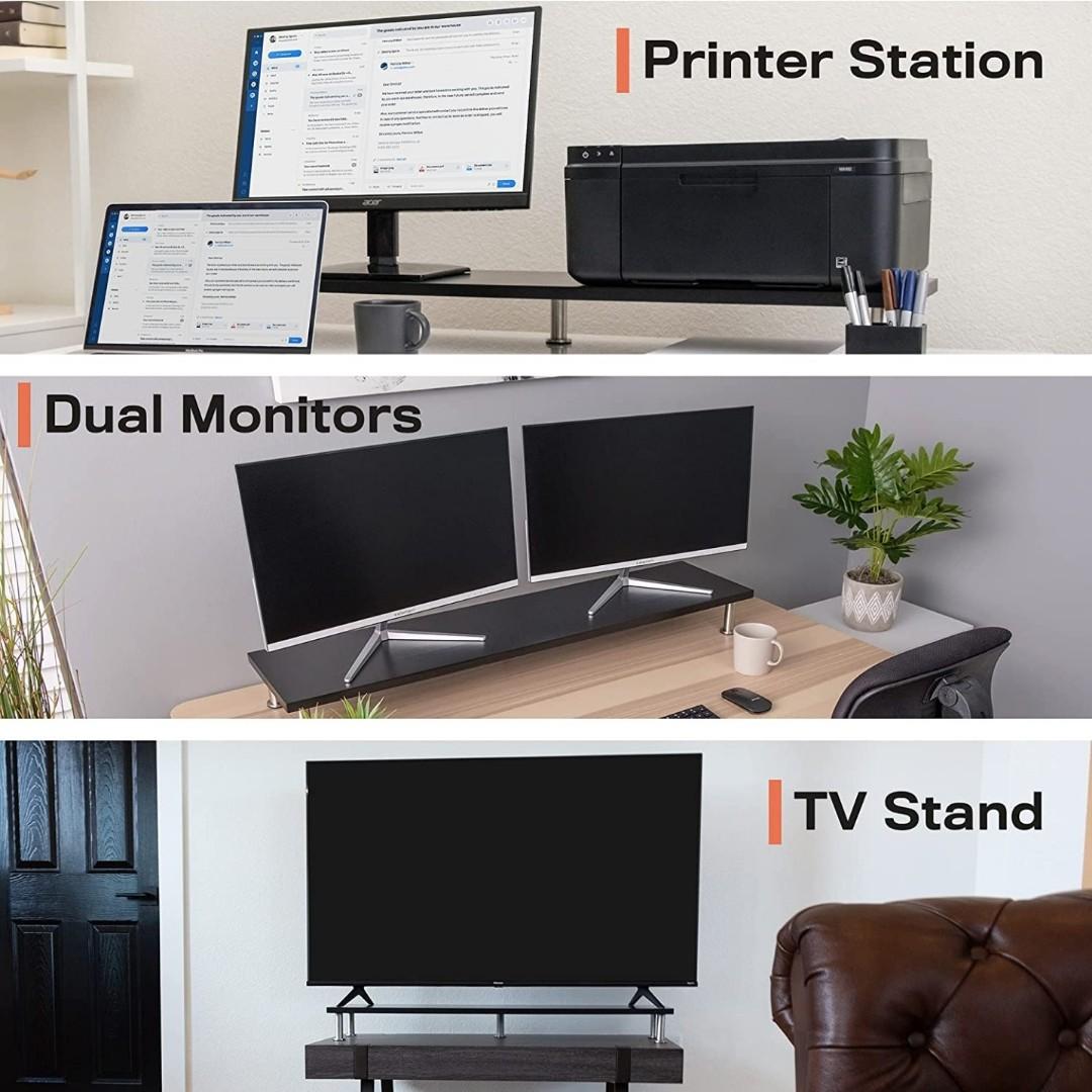 The Office Oasis Large Bamboo Dual Computer Monitor Stand/Riser ...