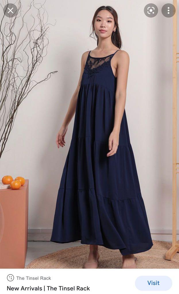 The Tinsel Rack Navy Blue Maxi Dress, Women's Fashion, Dresses & Sets ...