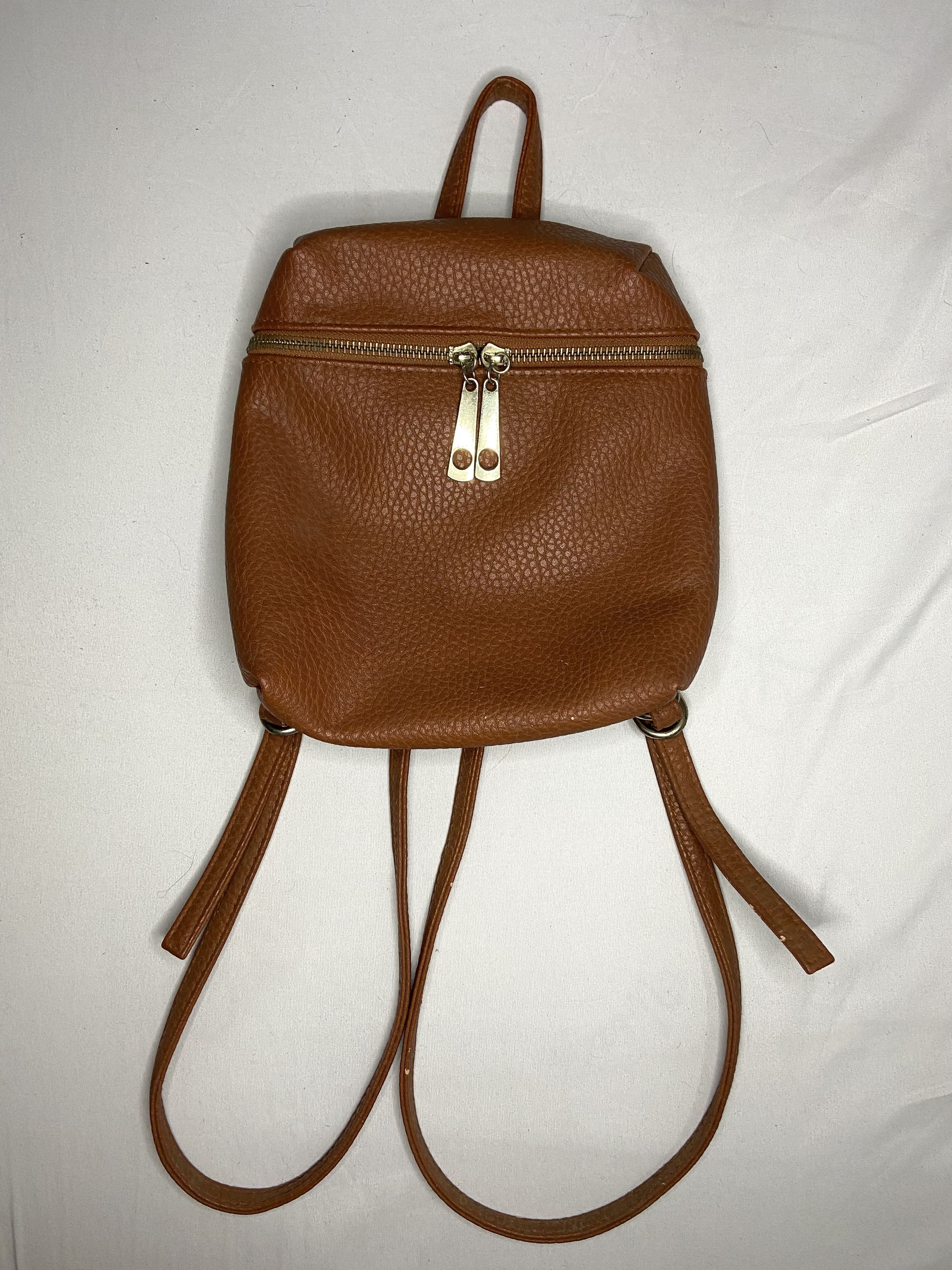 Vintage Brown Leather Mini Backpack with Gold Hardware and Adjustable ...