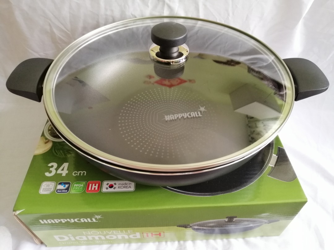 (BNIB) HAPPYCALL NOUVELLE Diamond IH Grand Wok 34cm, Furniture & Home Living, Kitchenware ...