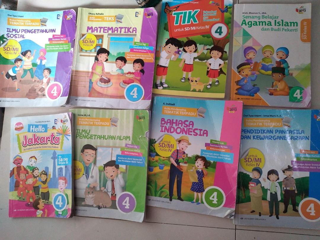 Buku SD kelas 4 Erlangga Kurikulum 2013 lengkap, Buku & Alat Tulis, Buku Pelajaran di Carousell