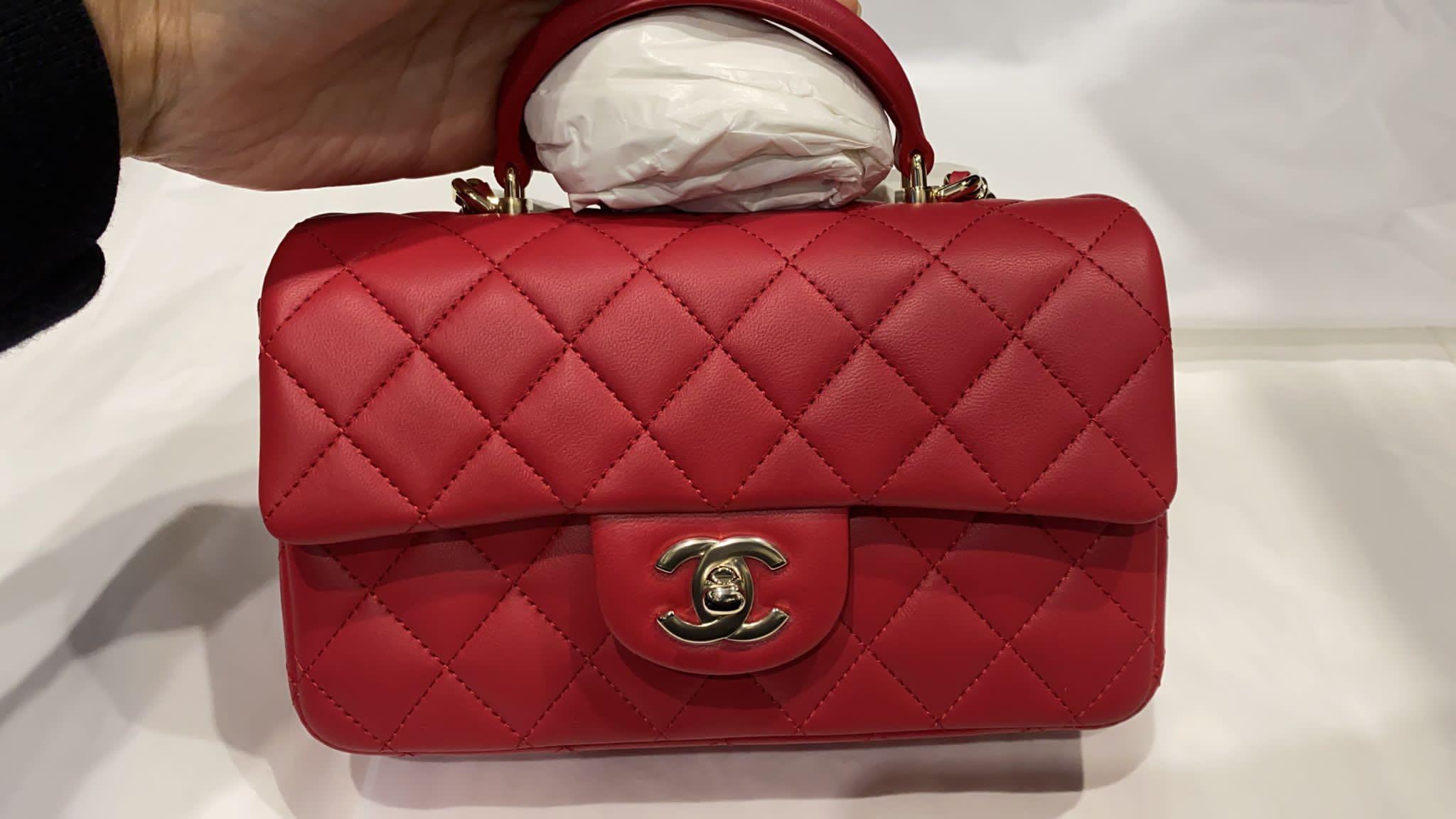 Chanel mini flap with top handle Red, Women's Fashion, Bags & Wallets ...
