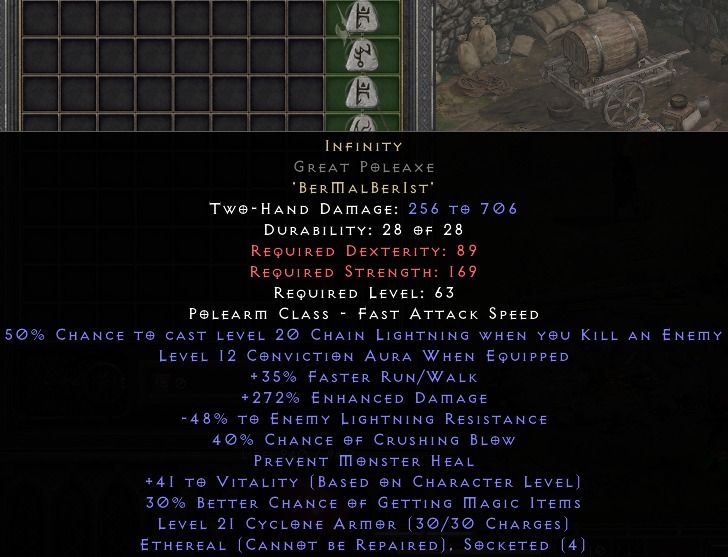 Diablo 2 Resurrected Infinity (Ethereal Great Poleaxe), Video Gaming ...