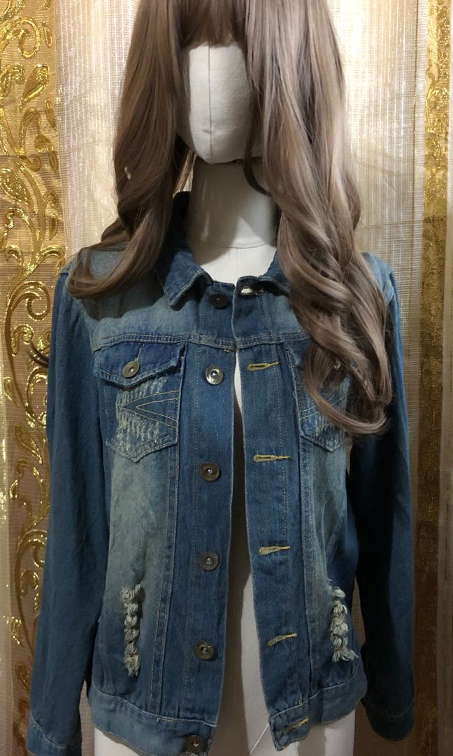 Distressed Denim Maong Jacket, Women's Fashion, Coats, Jackets and ...