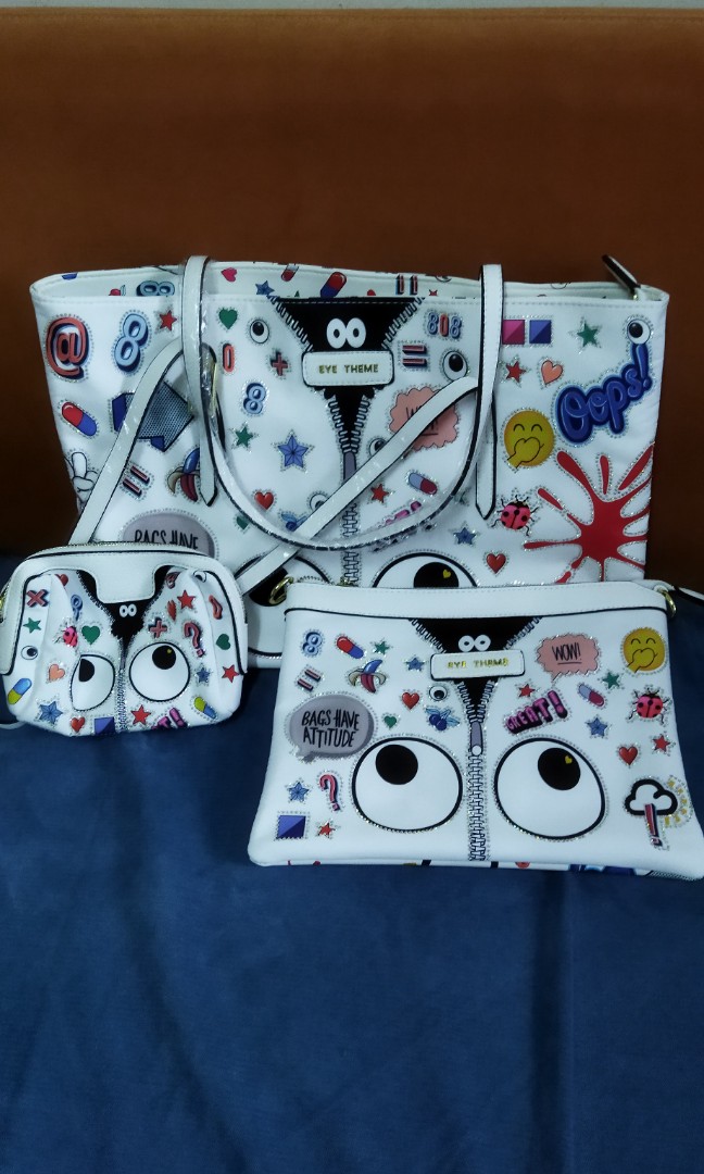 Eye Theme Tote Bag (White), Women's Fashion, Bags & Wallets, Shoulder ...