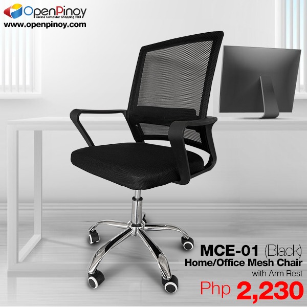 MCE-01 (Black) Mesh Chair with Armrest, Furniture & Home Living ...