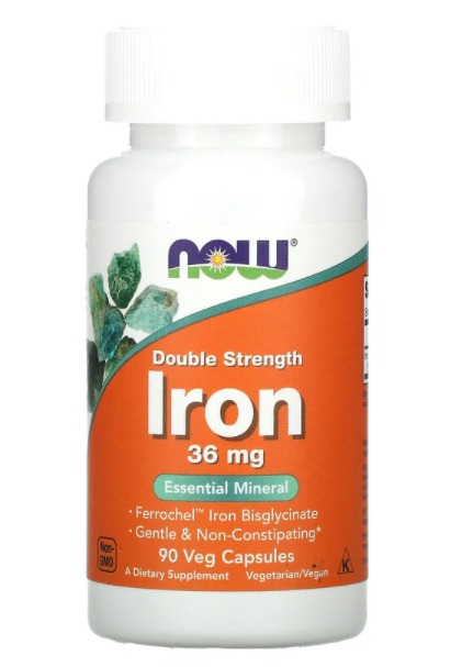 NOW Foods, Iron, Double Strength, 36 mg, 90 Veg Capsules, Health ...