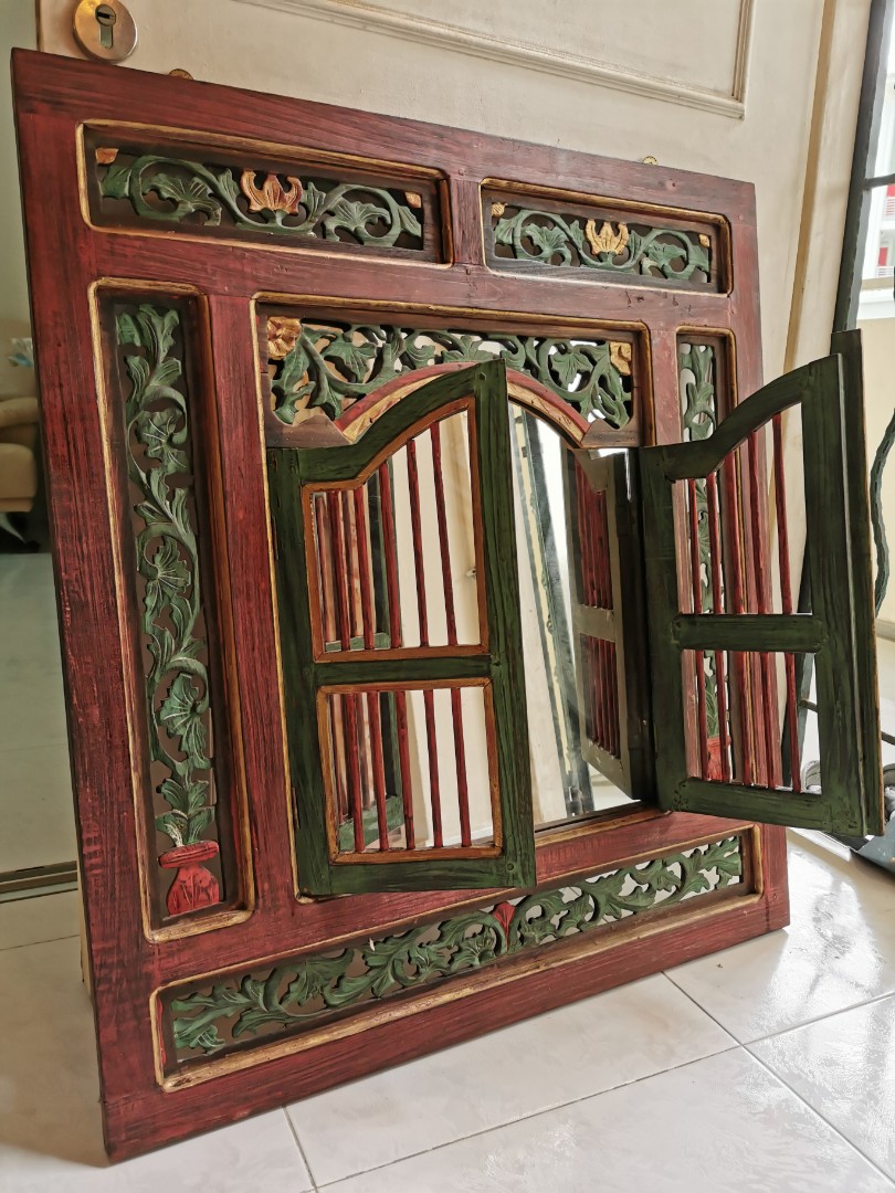 Vintage wooden window frame with mirror, Furniture & Home Living, Home ...
