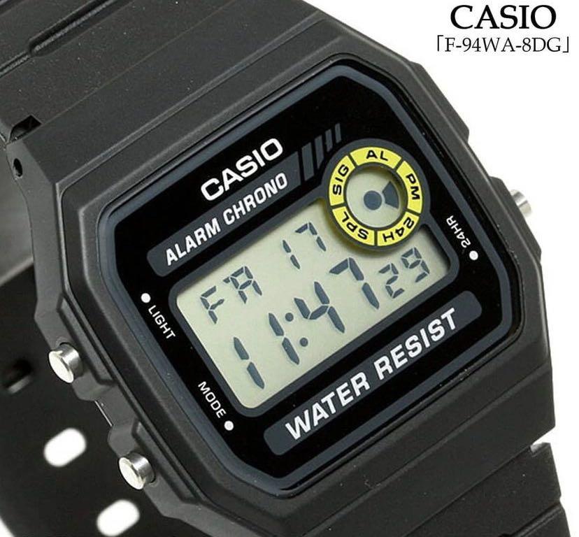 Casio F-94WA-8D Vintage Series Digital Quartz F94WA-8D Black Tone F94 ...