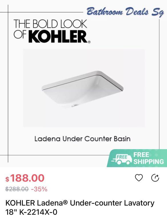 Kohler Ladena under counter basin, Furniture & Home Living, Bathroom ...
