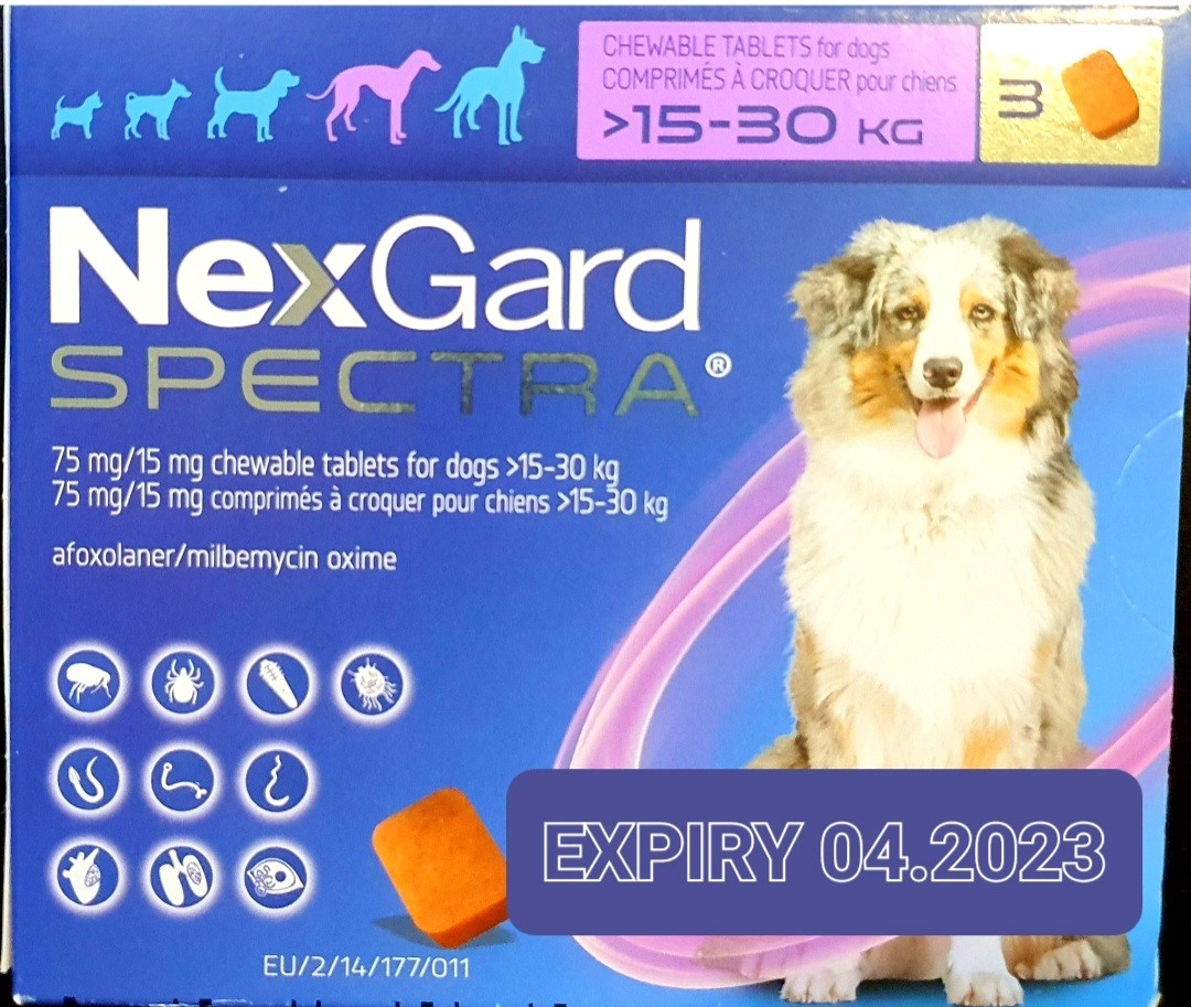 NEXGARD SPECTRA LARGE 5-30kg expiry 08.2023, Pet Supplies, Health ...