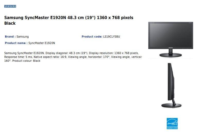 Samsung SyncMaster E1920 Desktop Monitor, Computers & Tech, Parts ...