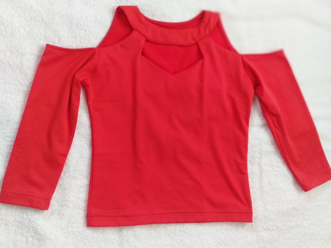 Sexy Red Blouse with Off Shoulder Cleavage Design, Women's Fashion ...