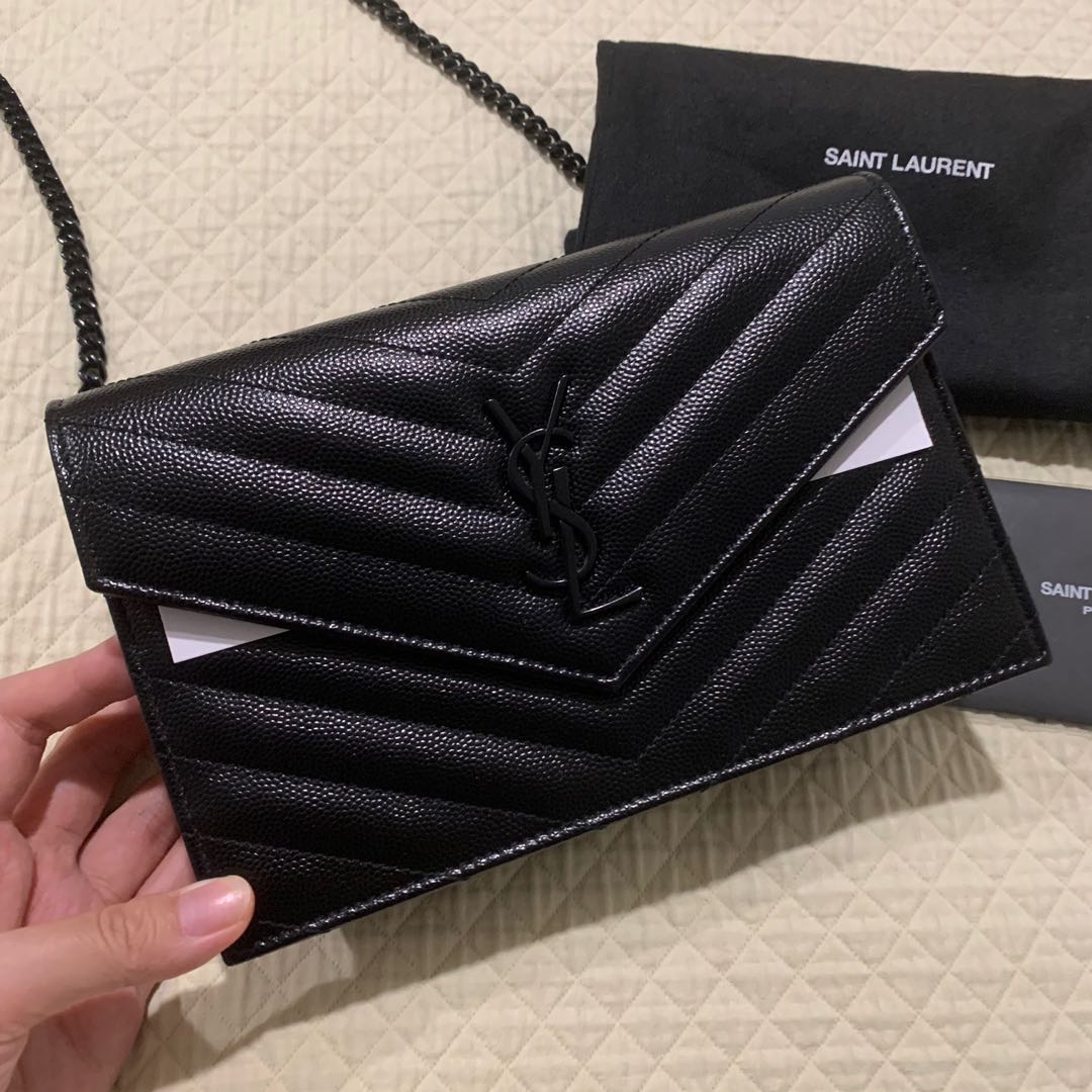 YSL WOC 19cm All Black (Like New), Barang Mewah, Tas & Dompet di Carousell
