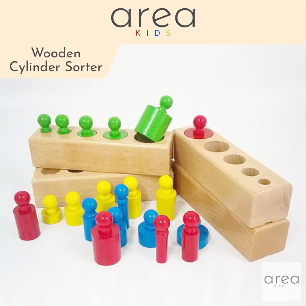 AREA KIDS Wooden Knobbed Cylinder Blocks Sorting Toy Montessori ...
