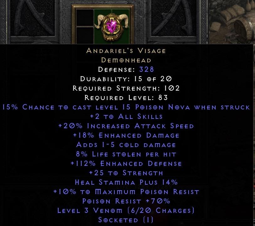Cheap Andariel's Visage with socket(with a 30 fire resistance+ a 18% ...