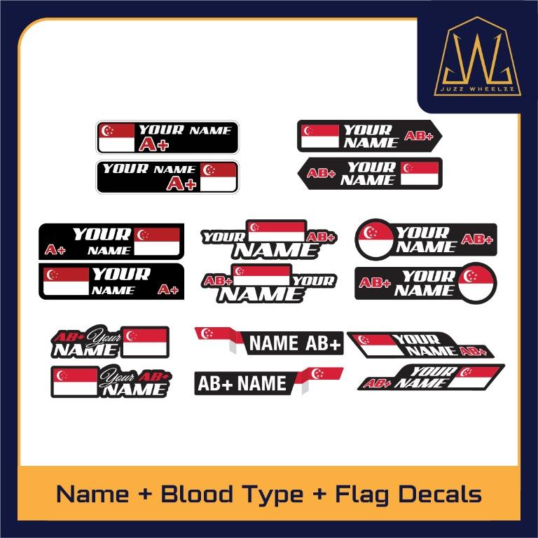 Flag + Name + Blood Type Decal, Sports Equipment, Bicycles & Parts ...